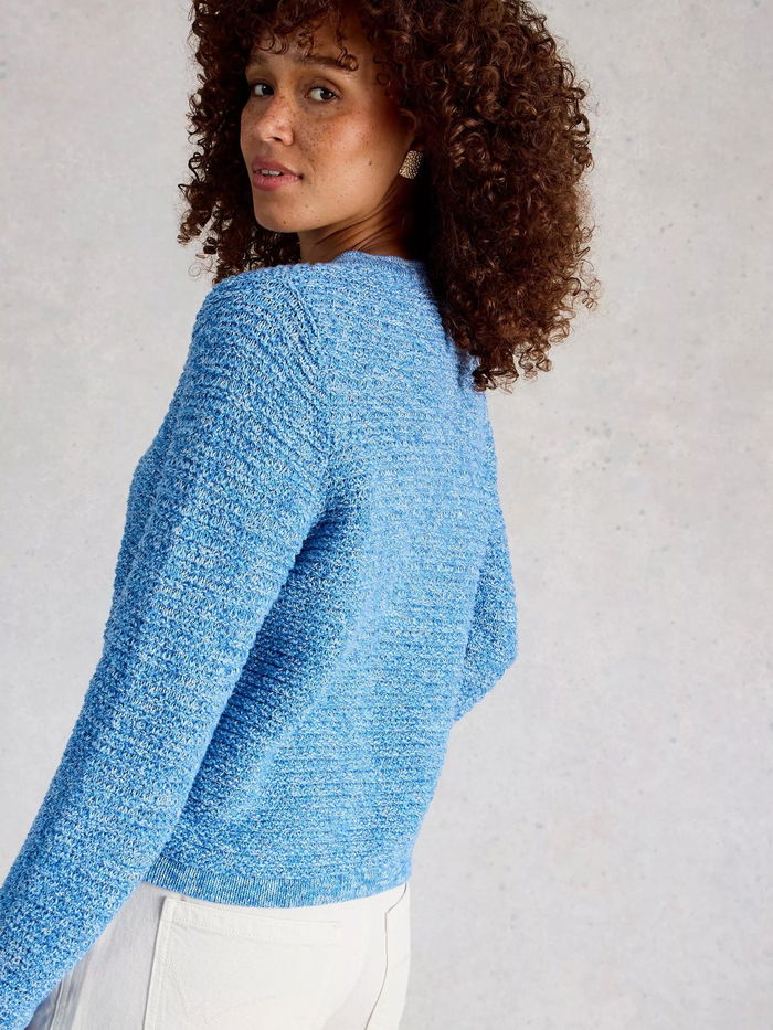 WHITE STUFF Belle Textured Cardigan, Mid Blue | endource