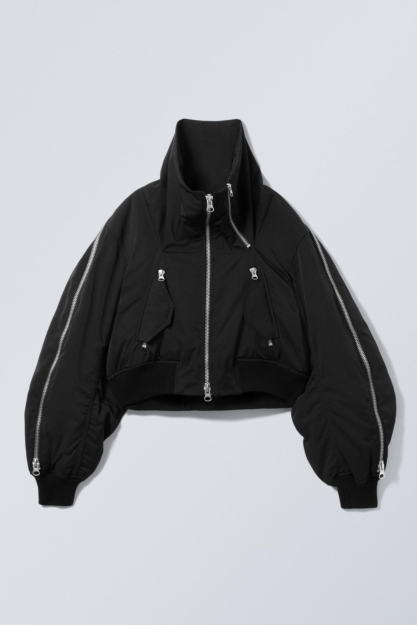 WEEKDAY Cropped Loose Zip Bomber Jacket in Black | endource