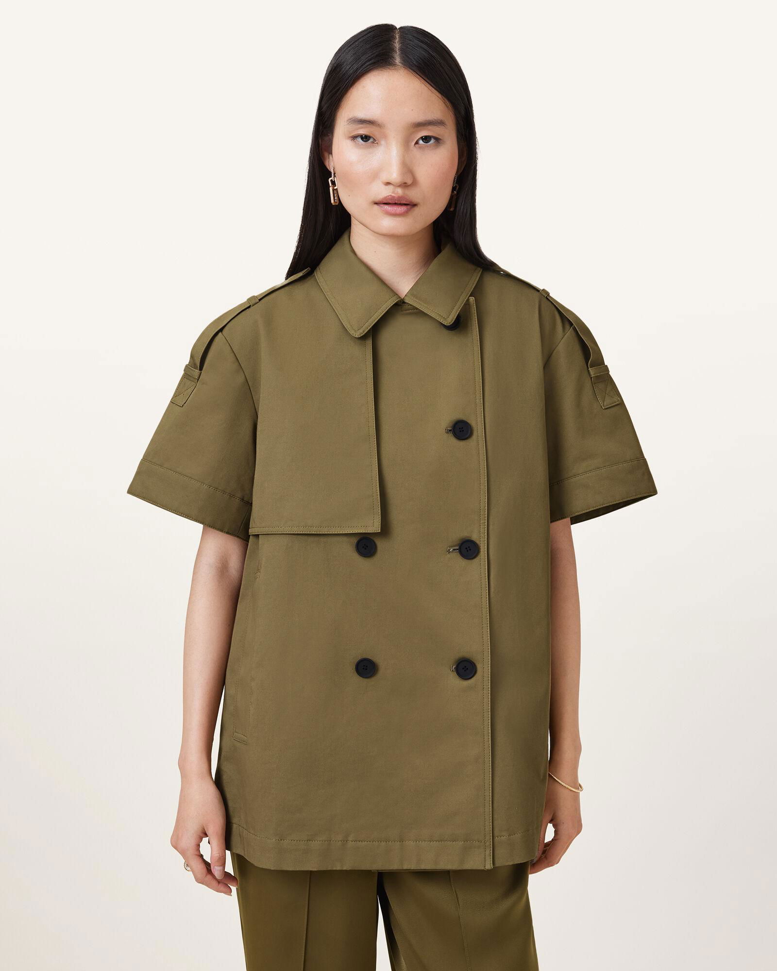 ALLSAINTS Flow Short Sleeve Trench Jacket in FIR GREEN | endource