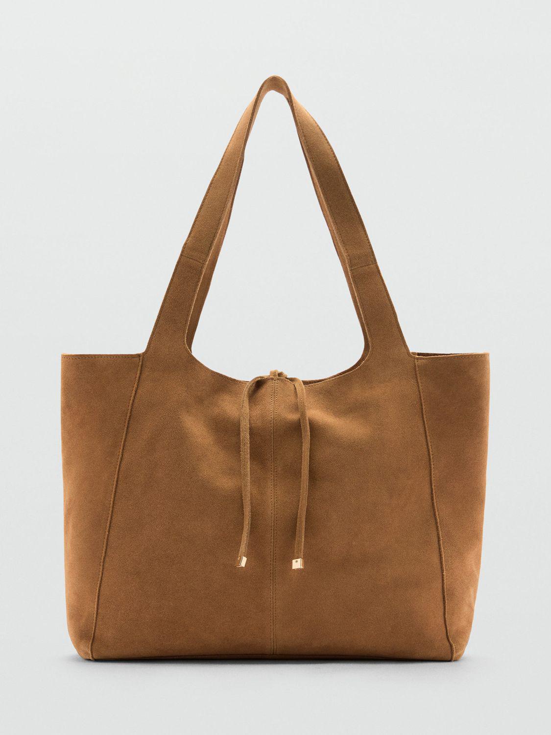 MANGO Curry Suede Tote Bag in Tan | endource