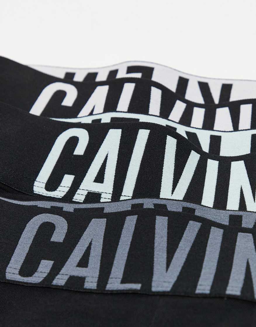 CALVIN KLEIN Intense Power 3 Pack Cotton Trunks In Black With Grey Logo ...