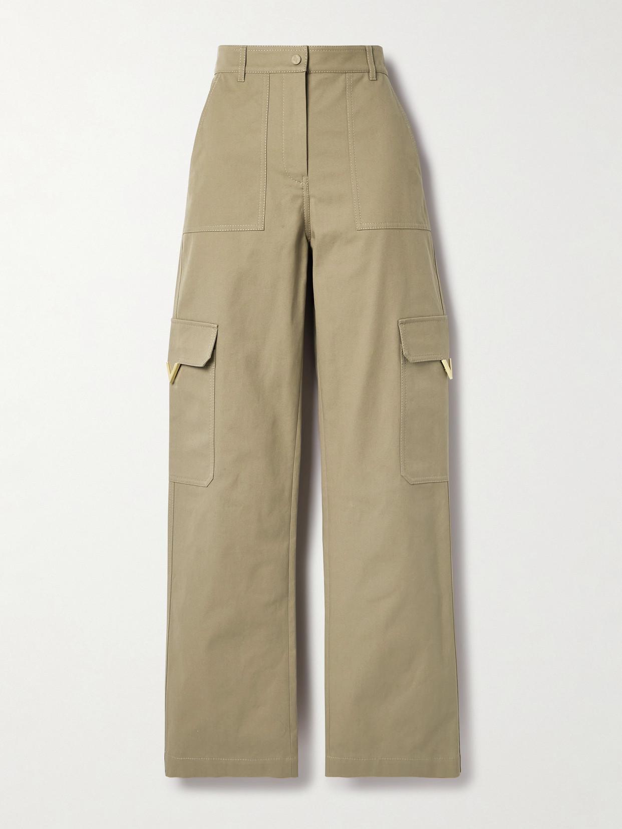 VALENTINO GARAVANI Cotton-Blend Canvas Wide-Leg Cargo Pants in Neutrals ...