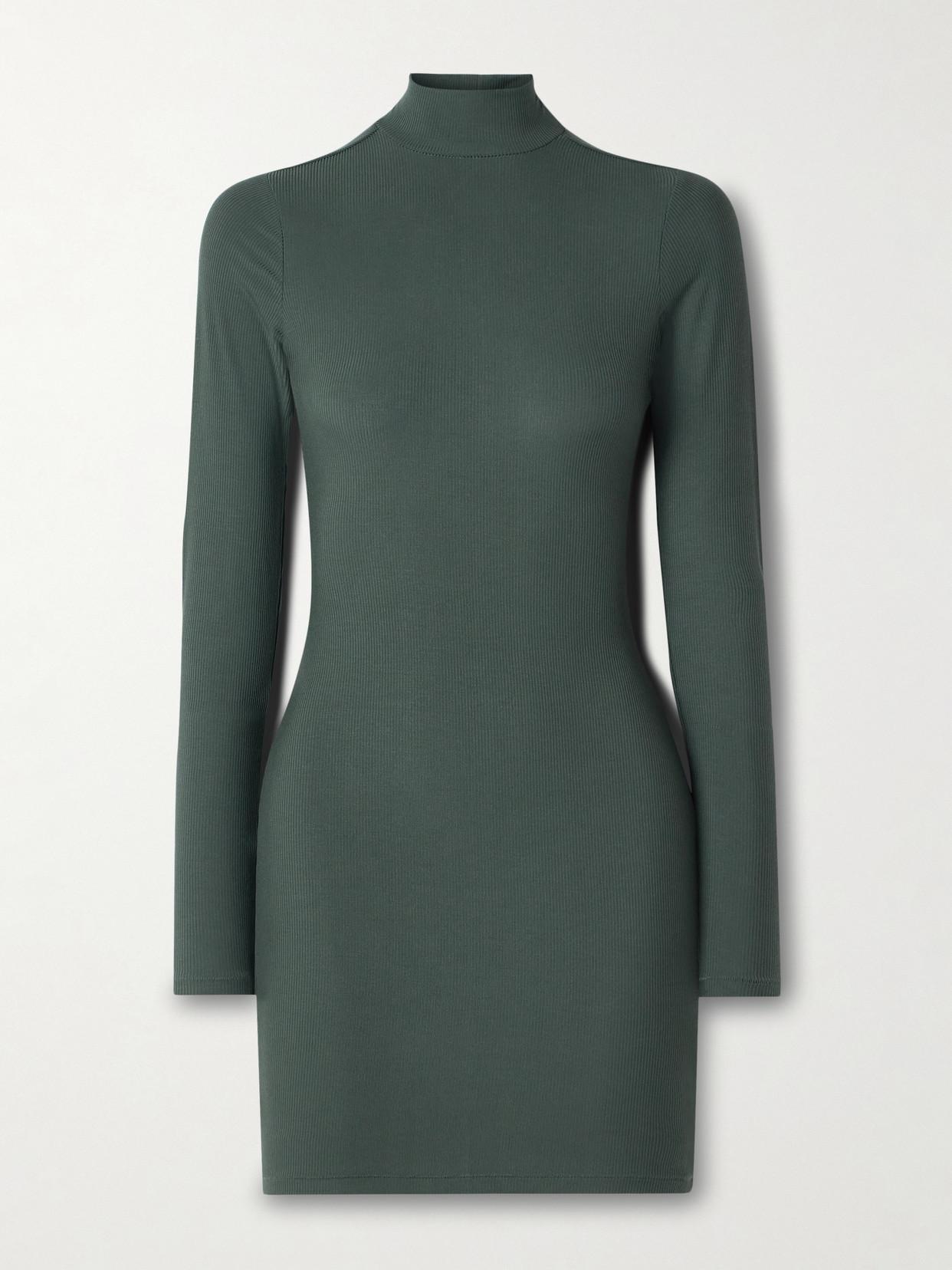 SKIMS Soft Lounge Ribbed Mock Neck Long Sleeve Mini Dress in Green ...