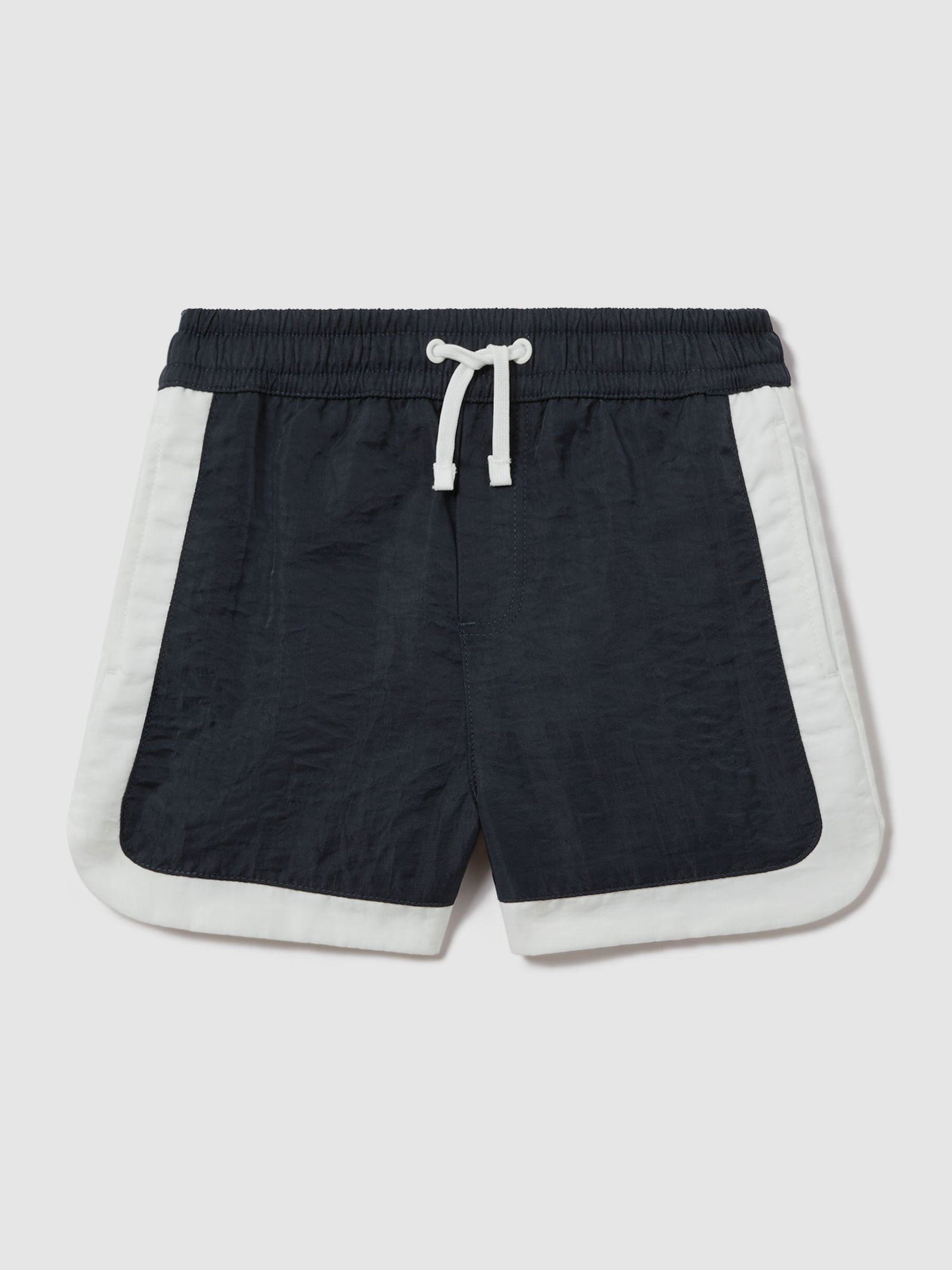 REISS Surf Contrast Drawstring Swim Shorts in Navy/Ecru | Endource