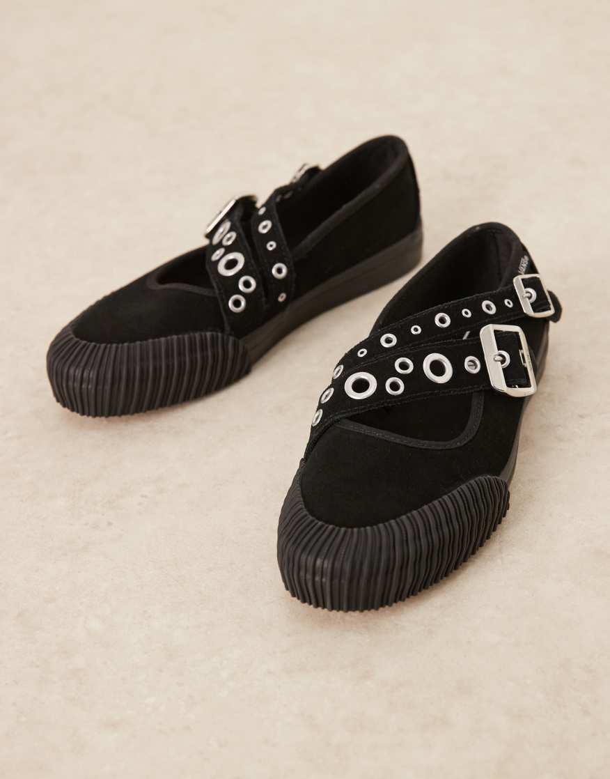 VANS Mary Jane Cross Strap Ballet Pumps With Buckle Detailing In Black ...
