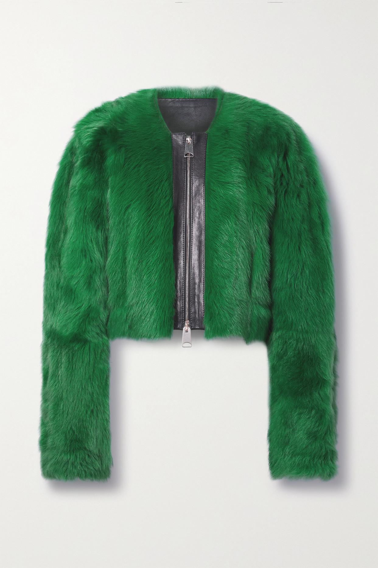 KHAITE Gracell Cropped Leather-Trimmed Shearling Jacket | endource