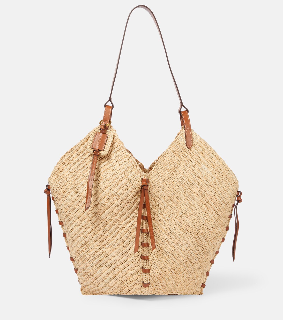 ISABEL MARANT Tampa Leather-Trimmed Raffia Shoulder Bag | endource