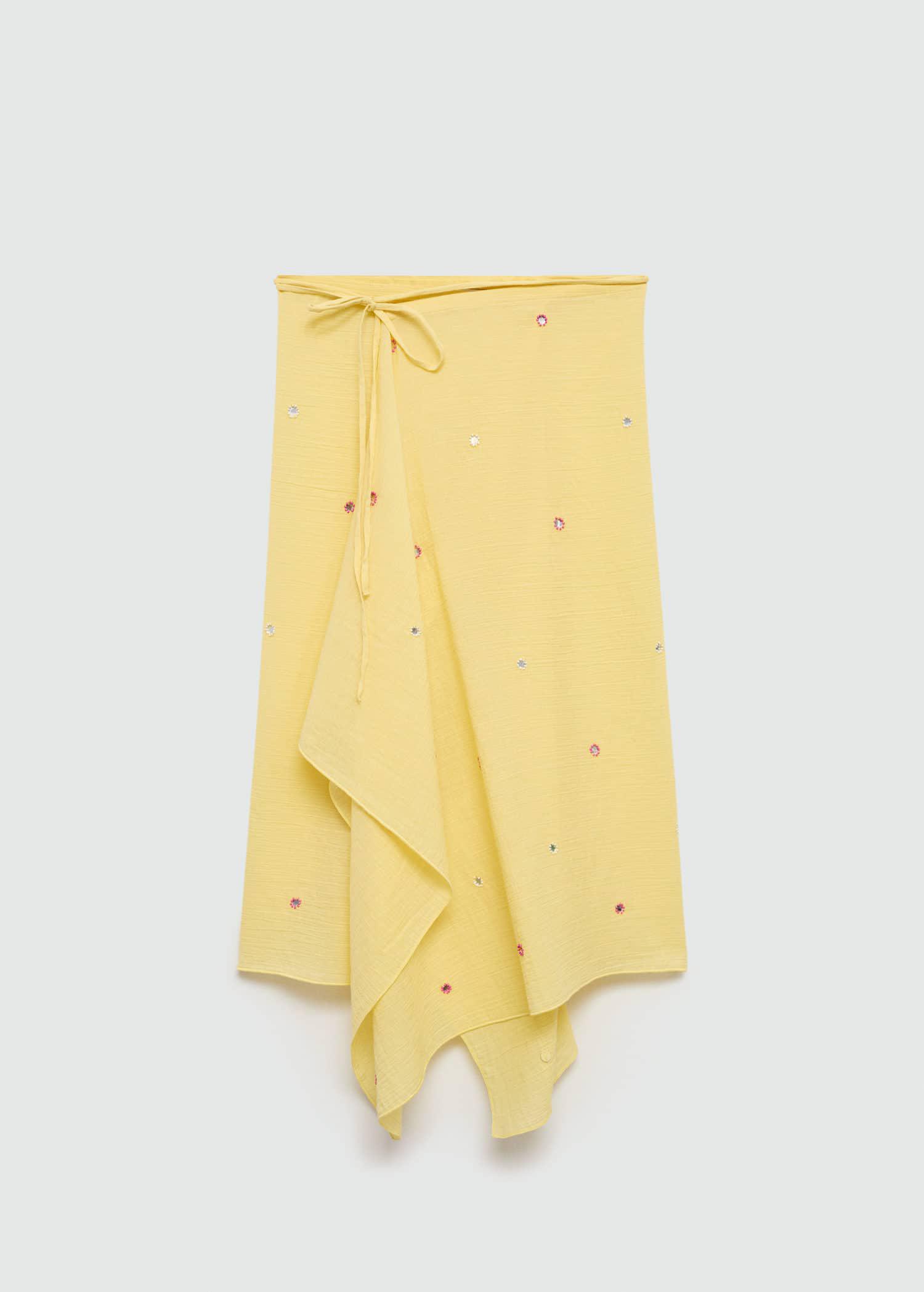 MANGO Pareo Skirt With Embroidered Details in Pastel Yellow | Endource
