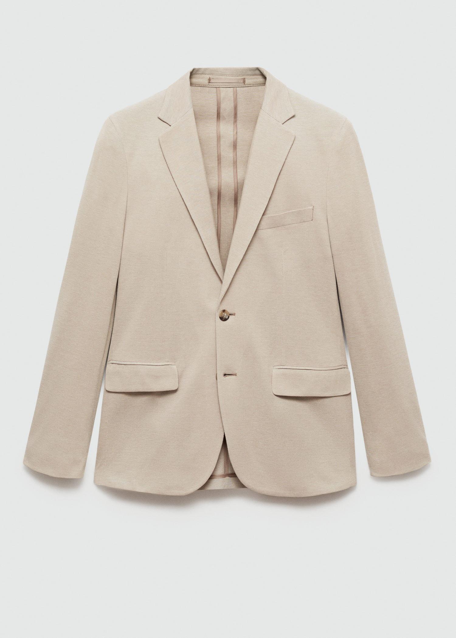 MANGO Structured Slim Fit Cotton Blazer in Beige | Endource
