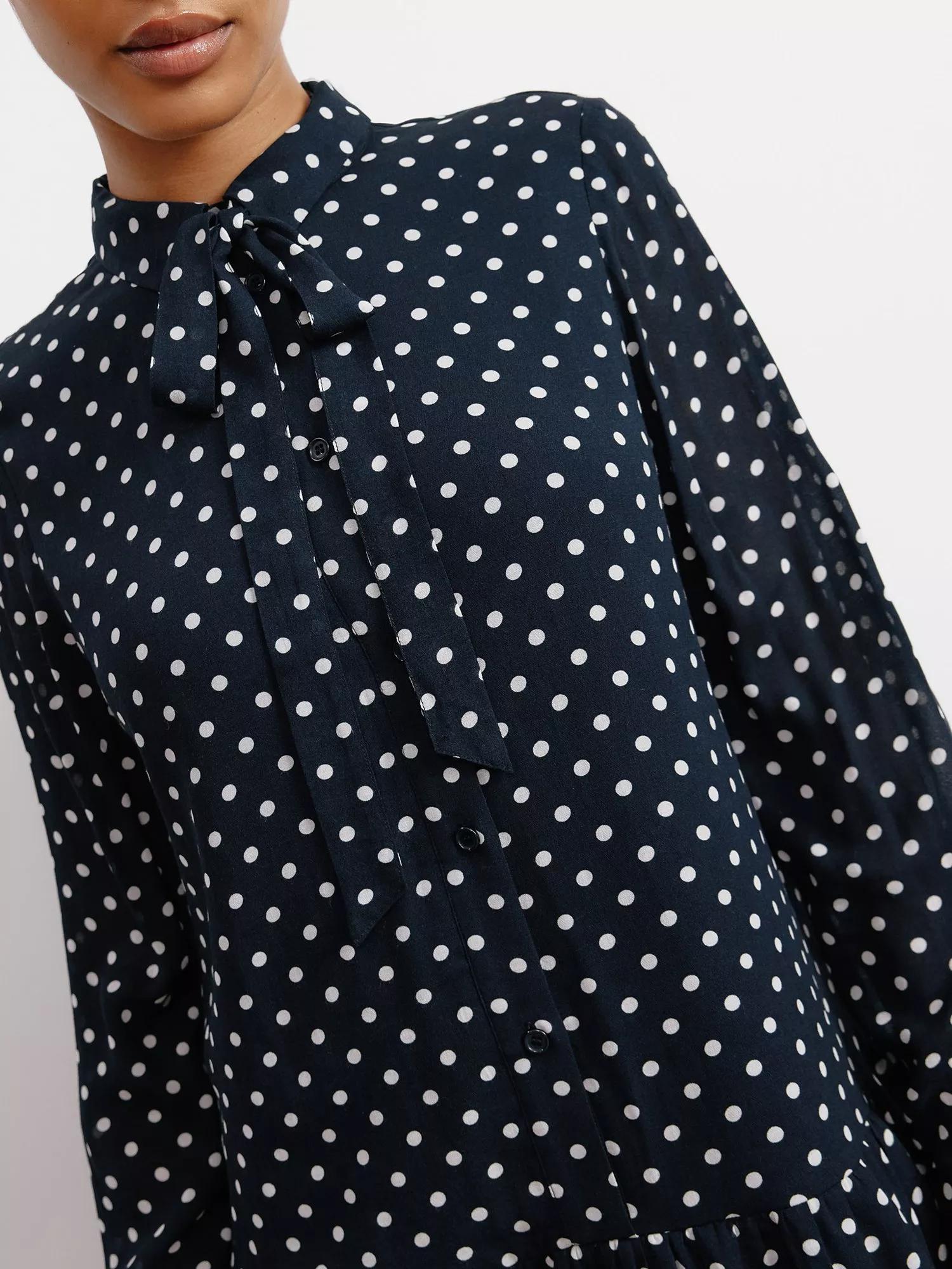 ALBARAY Spot Tie Neck Dress, Navy/White | endource