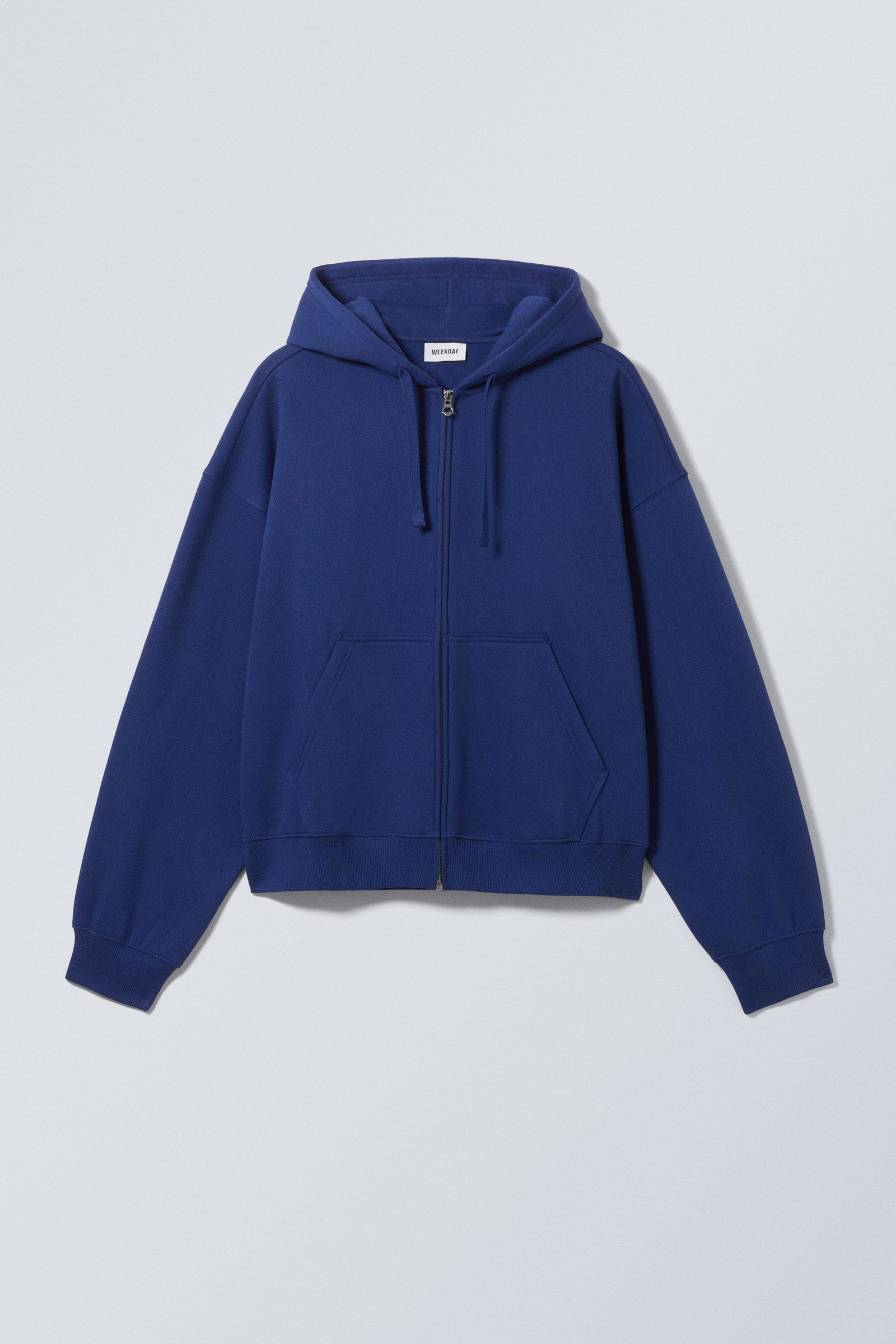 WEEKDAY Boxy Midweight Zip Hoodie in Blue | endource