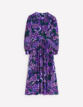 BODEN Zoe Trim Detail Midi Dress in Ameythyst, Paisley Fusion | endource