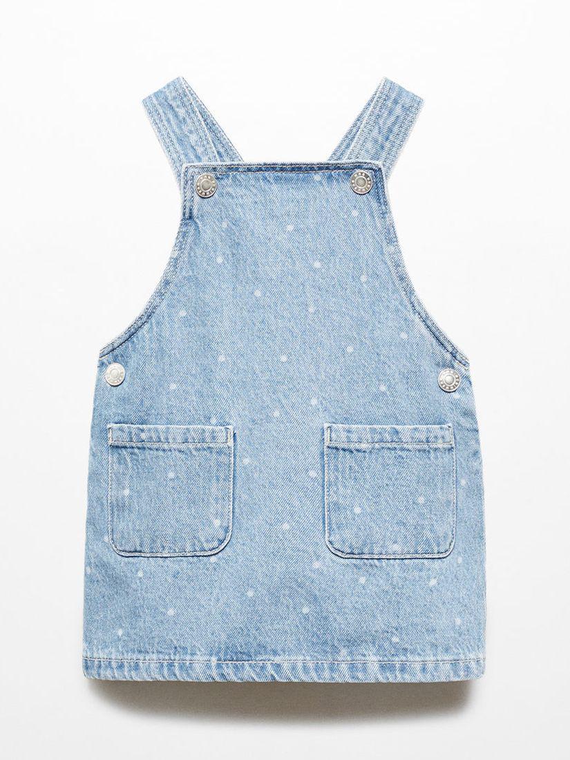 MANGO Cottage Short Denim Pinafore Dress in Open Blue | endource