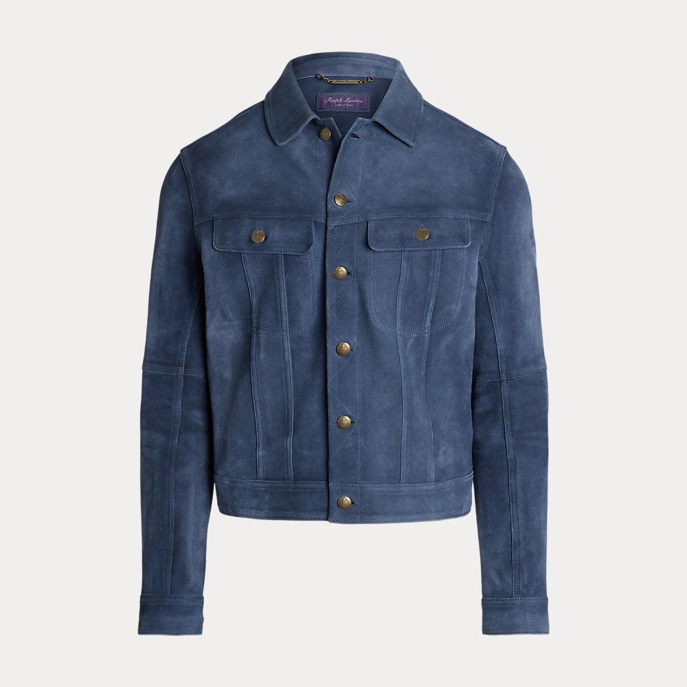 RALPH LAUREN PURPLE LABEL Clifton Suede Trucker Jacket in Blue | endource
