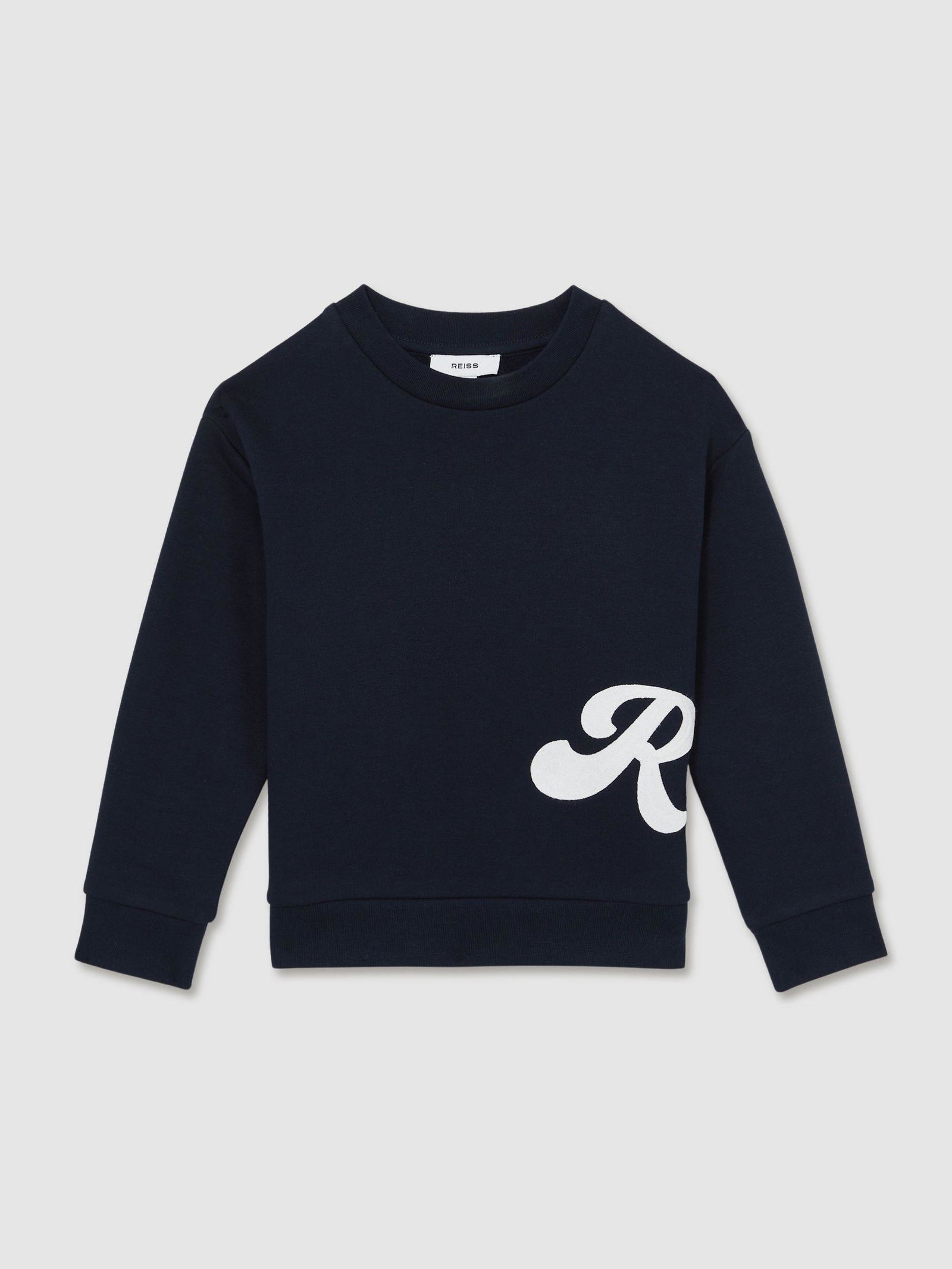 REISS Cotton-Blend Logo Script Sweatshirt in Navy | endource