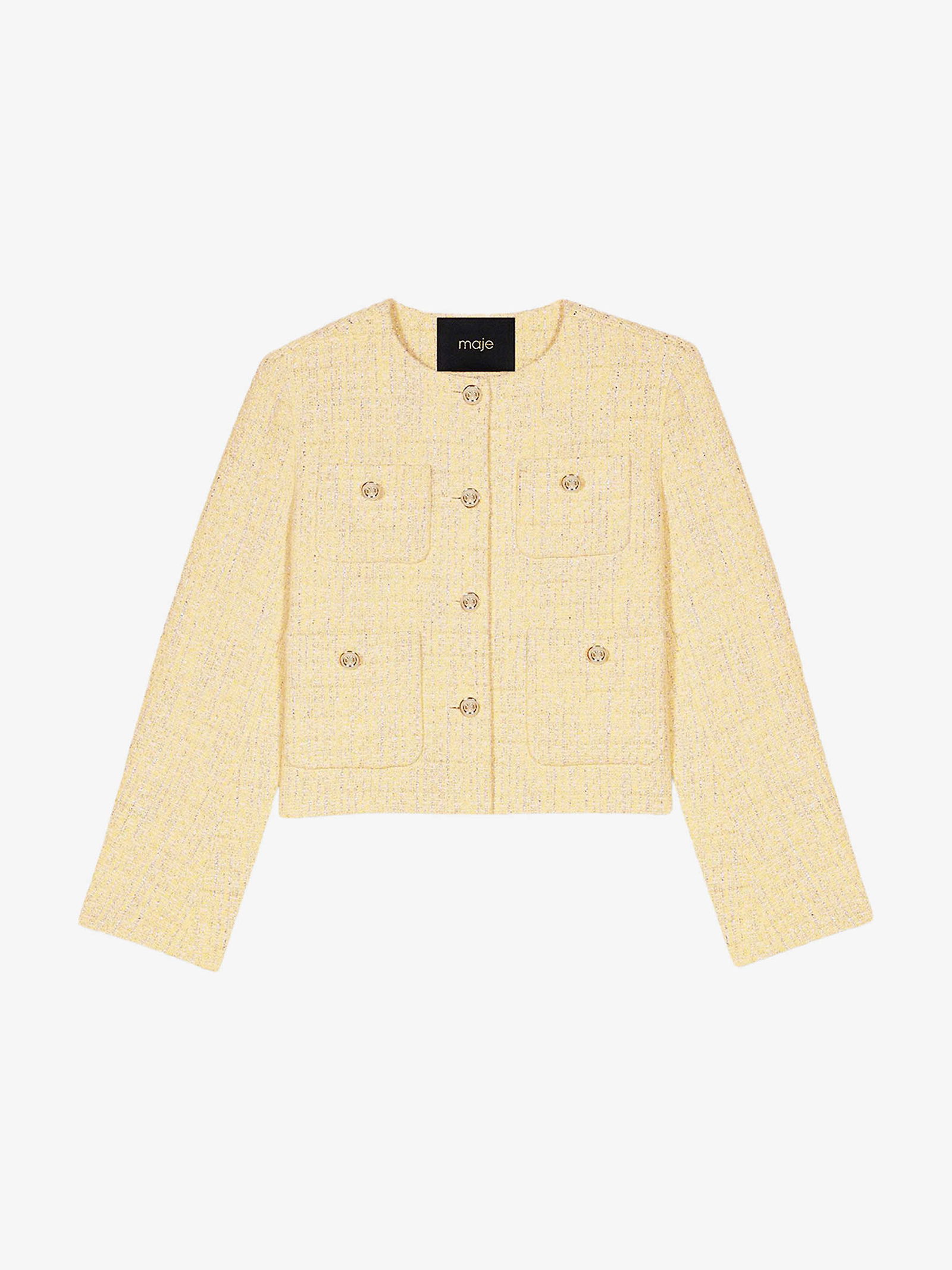 MAJE Short Metallic-Tweed Cotton-Blend Jacket in JAUNES / ORANGES ...