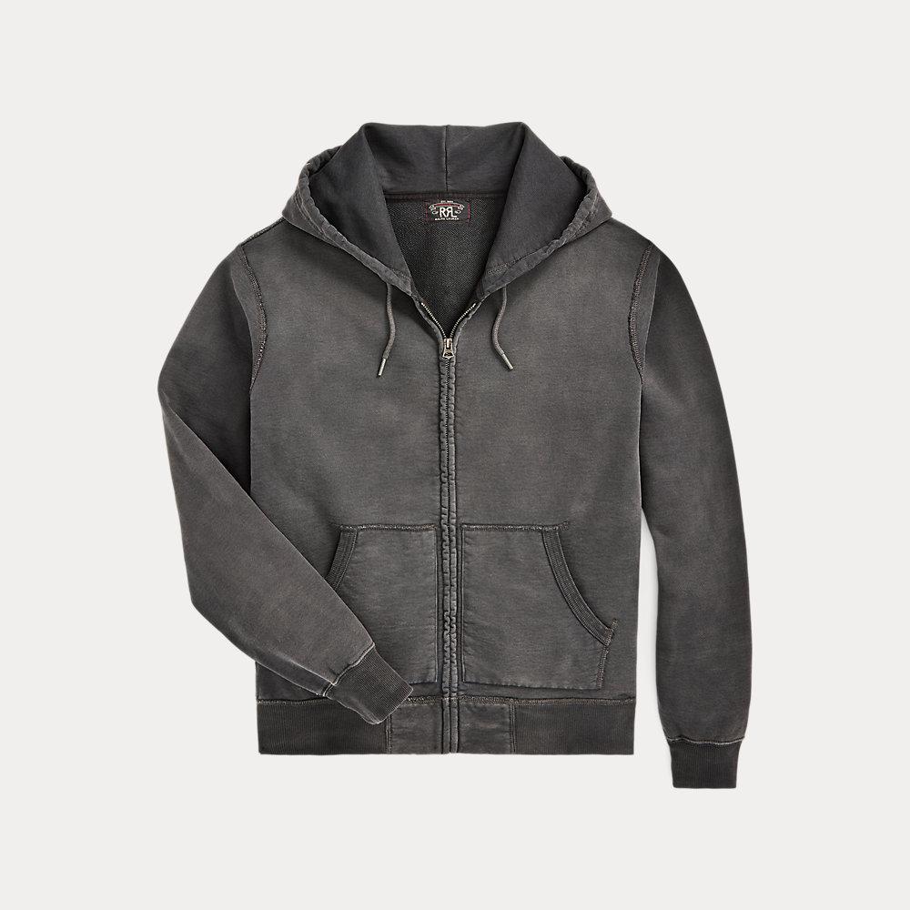RALPH LAUREN RRL Garment-Dyed French Terry Hoodie in Black | endource