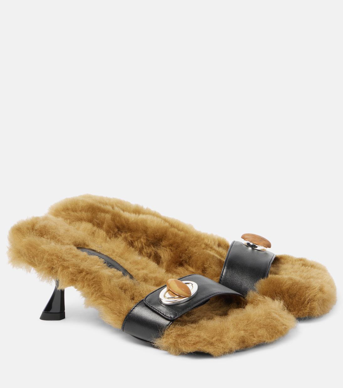 CHRISTOPHER ESBER Turnlock Shearling-Trimmed Mules in Brown | endource