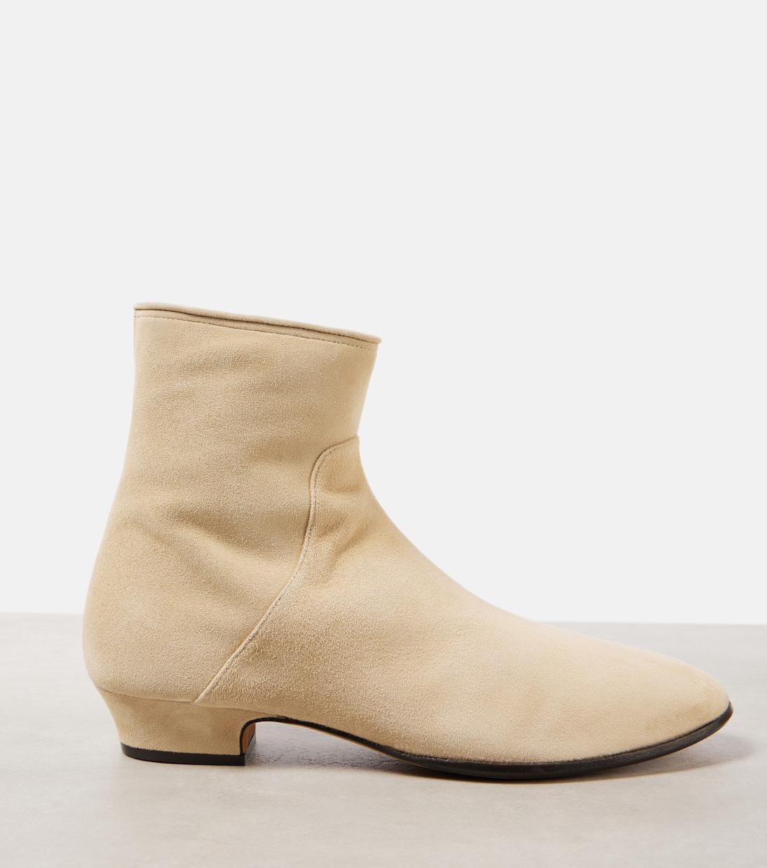 THE ROW Awar 25 Suede Ankle Boots in Beige | endource