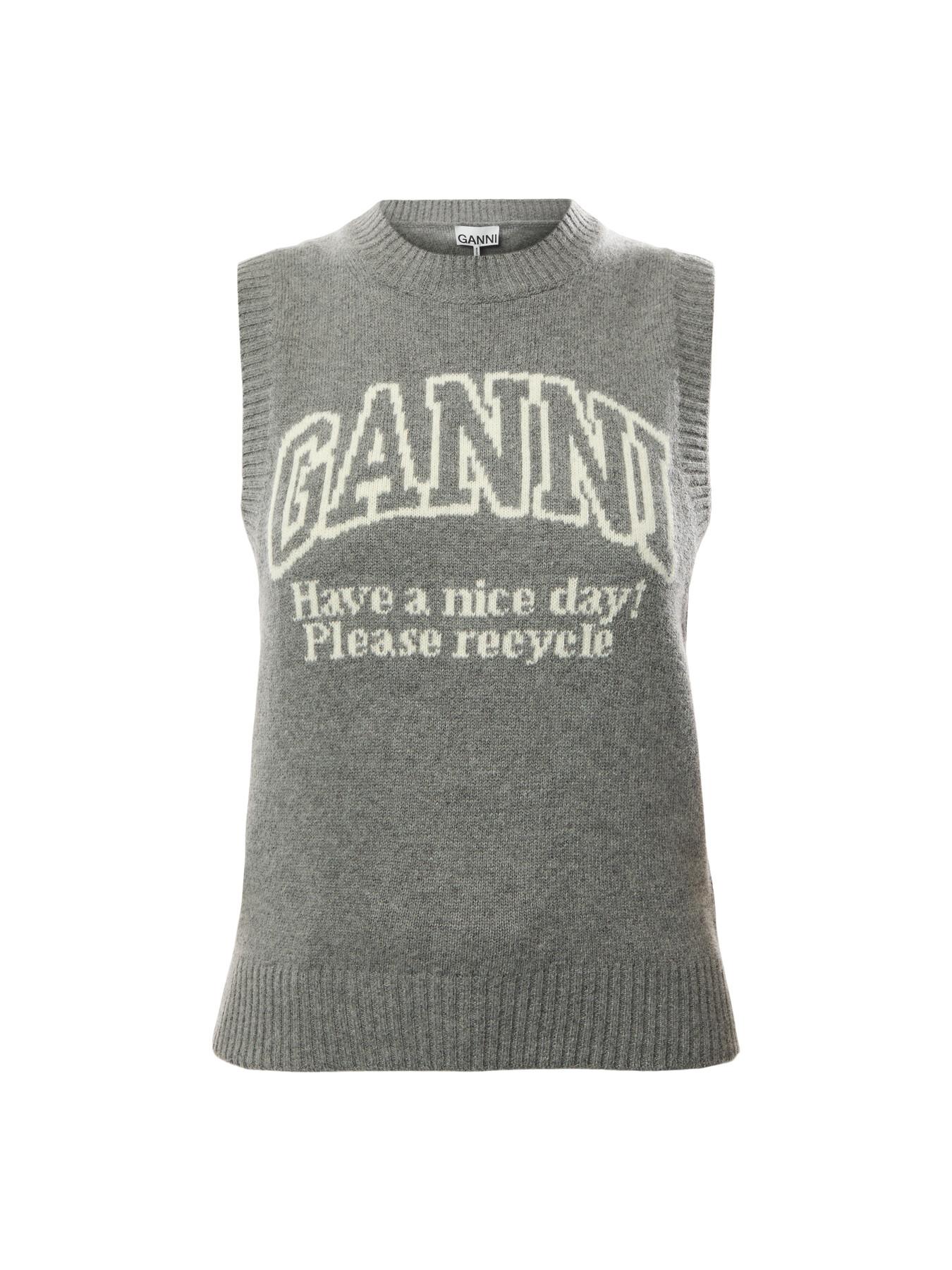 GANNI Graphic Wool Logo Vest in Frost Gray | endource