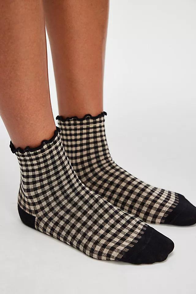 FREE PEOPLE Posh Picnic Ruffle Socks in Black | endource