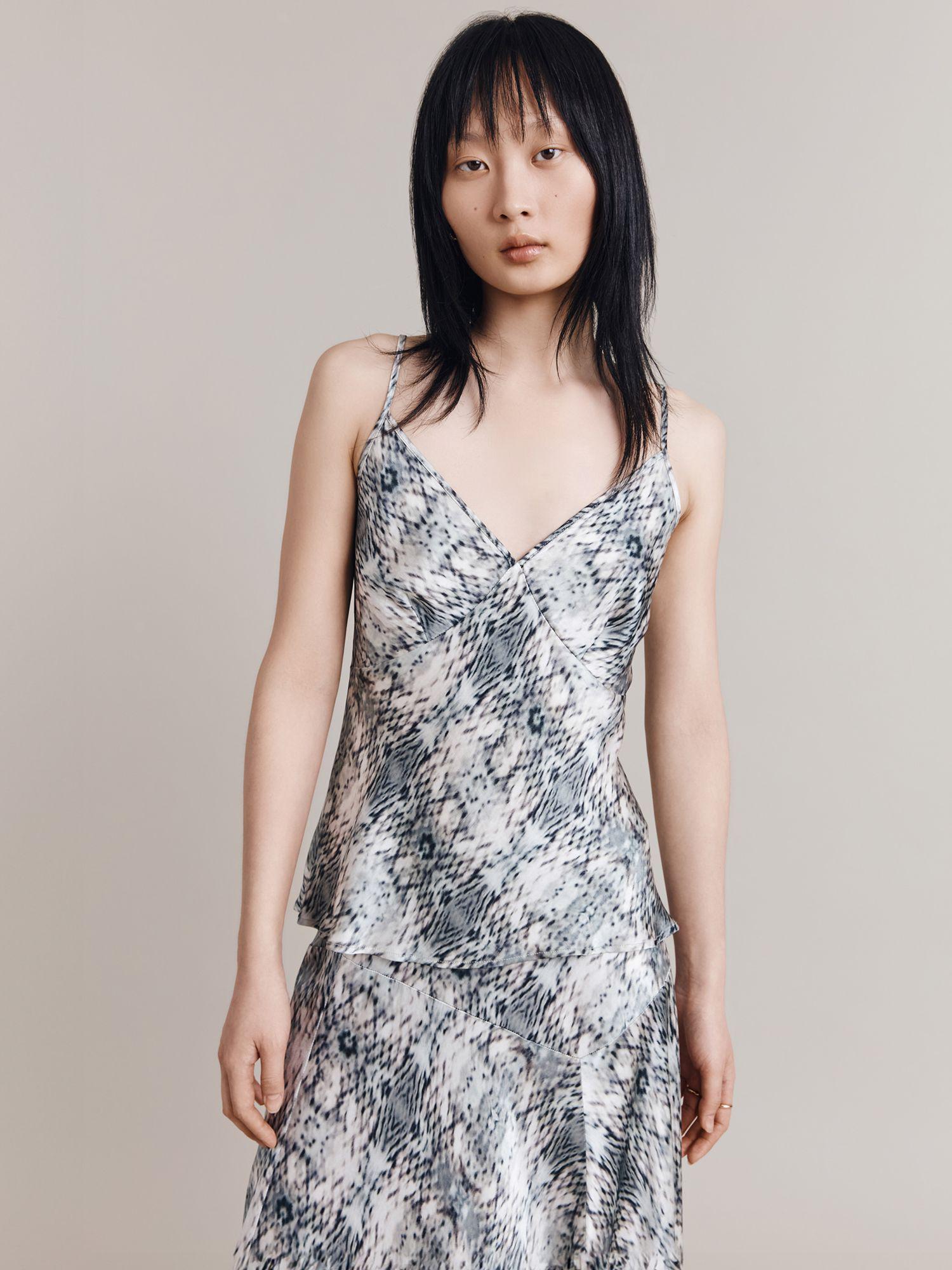 GHOST Kayla Snake Print Bias Cut Satin Cami in White/Multi | endource