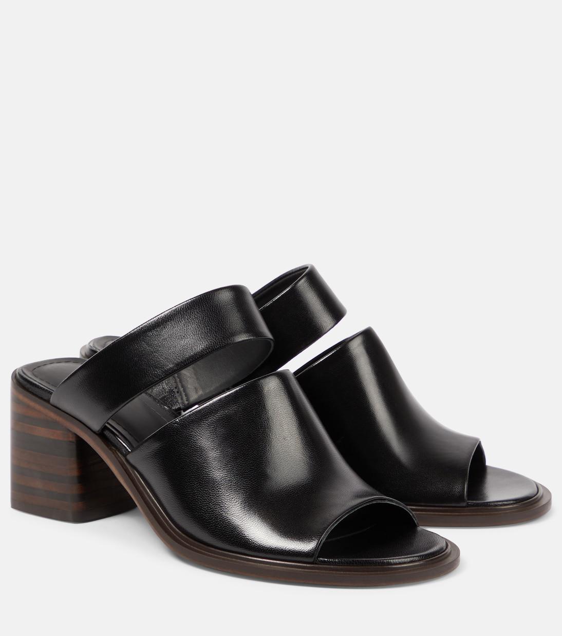 LEMAIRE Double Strap 55 Leather Mules in Black | endource