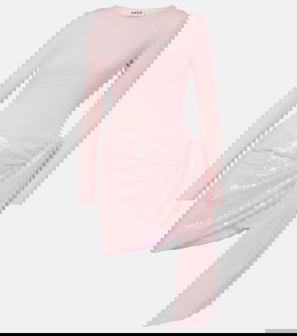 Area Pointelle Sequined Draped Minidress | endource