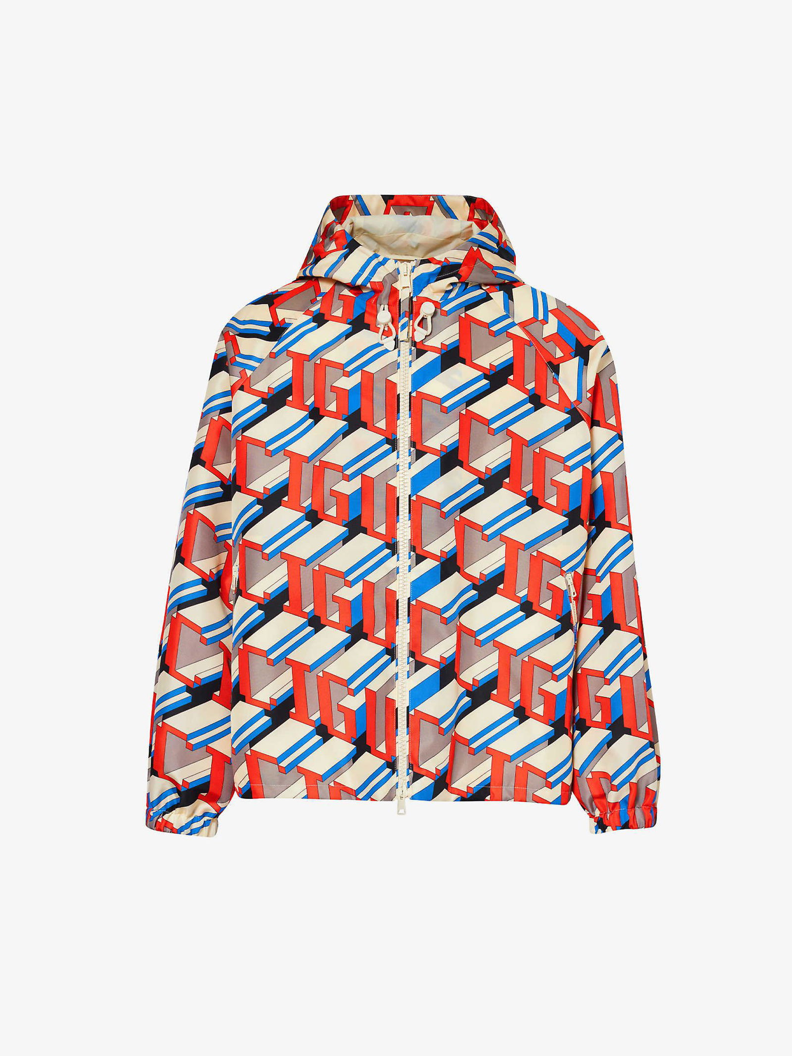 GUCCI Brand-Pattern Relaxed-Fit Shell Jacket in Ivory/red/mc | endource