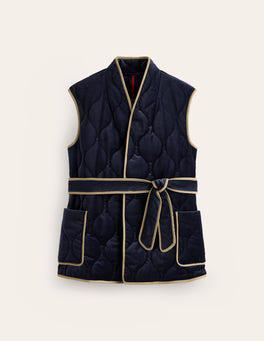BODEN Velvet Wrap Waistcoat in Navy | endource