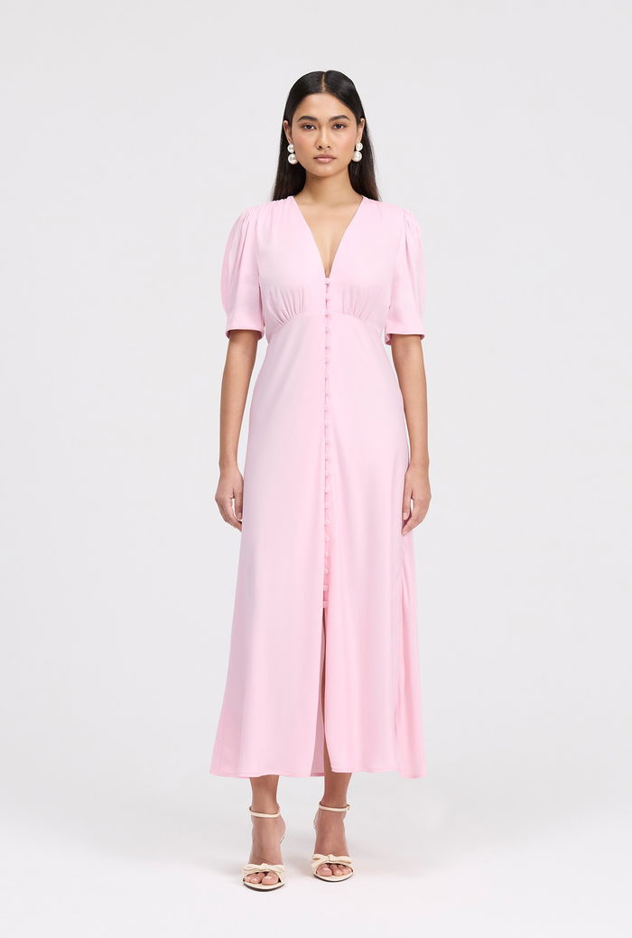 GHOST Madison Button Through Satin Midi Dress | endource