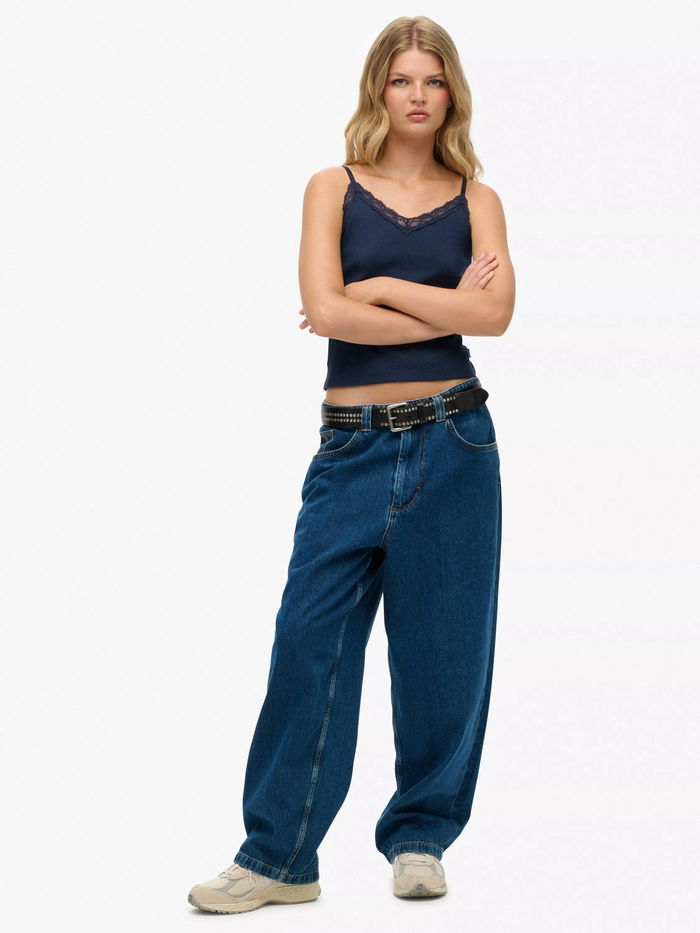 SUPERDRY Essential Lace Trim Cami Top, Richest Navy | endource