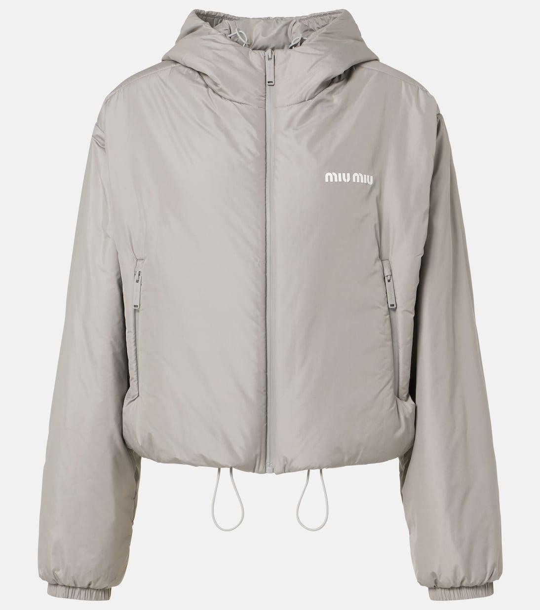MIU MIU Technical Pongee Puffer Jacket in Grey | endource