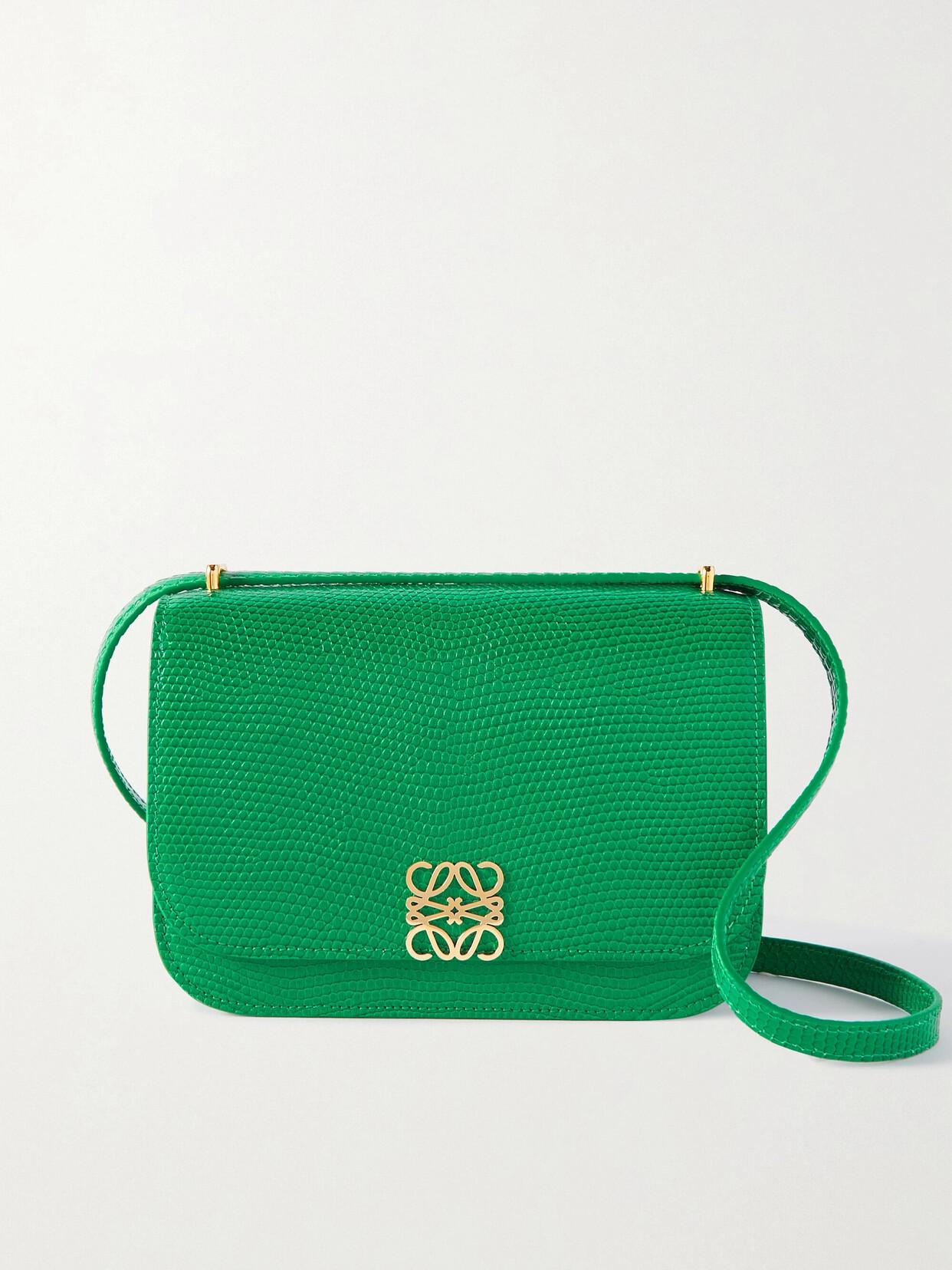 LOEWE Goya Lizard Shoulder Bag in Green | endource