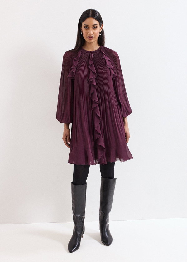 PHASE EIGHT Layla Burgundy Frill Swing Dress | endource