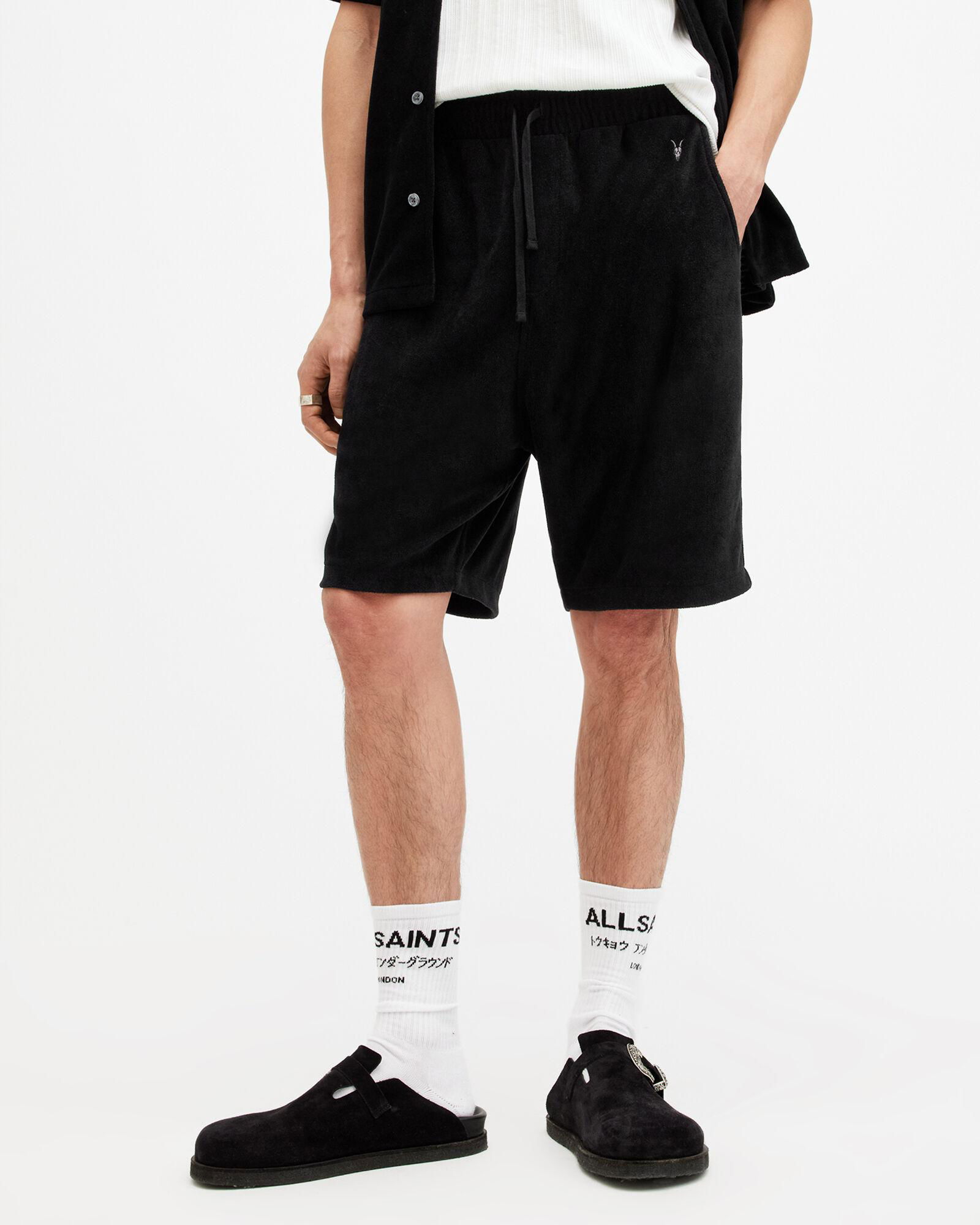 ALLSAINTS Felix Relaxed Fit Towel Shorts in Jet Black | endource