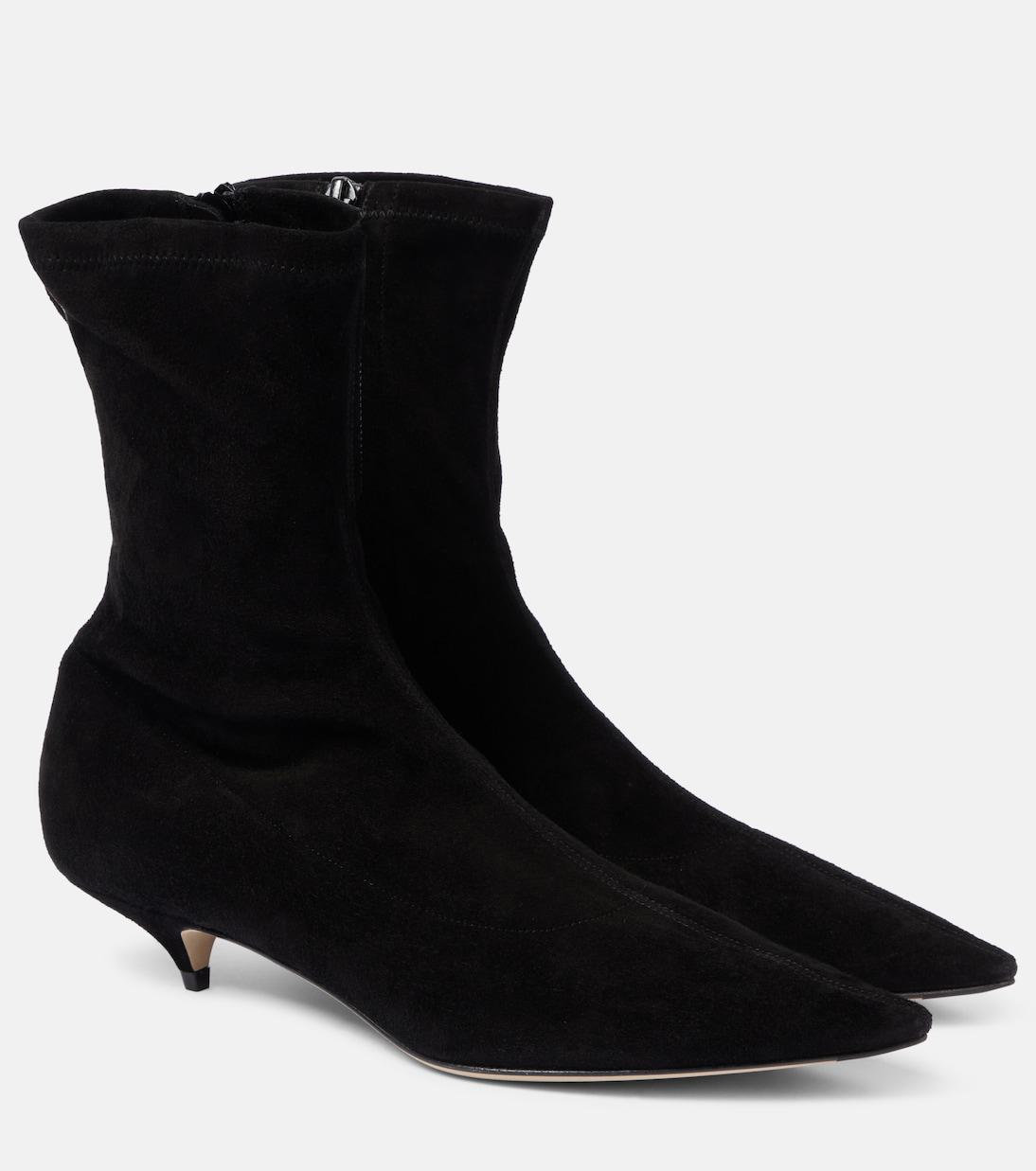 THE ROW Liisa Suede Ankle Boots in Black | endource