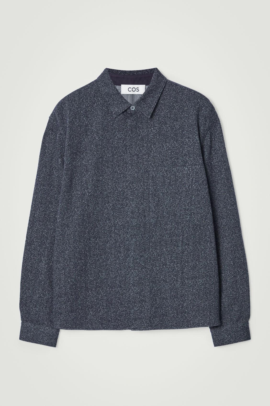 COS Oversized Textured Cotton Overshirt in NAVY / WHITE | endource