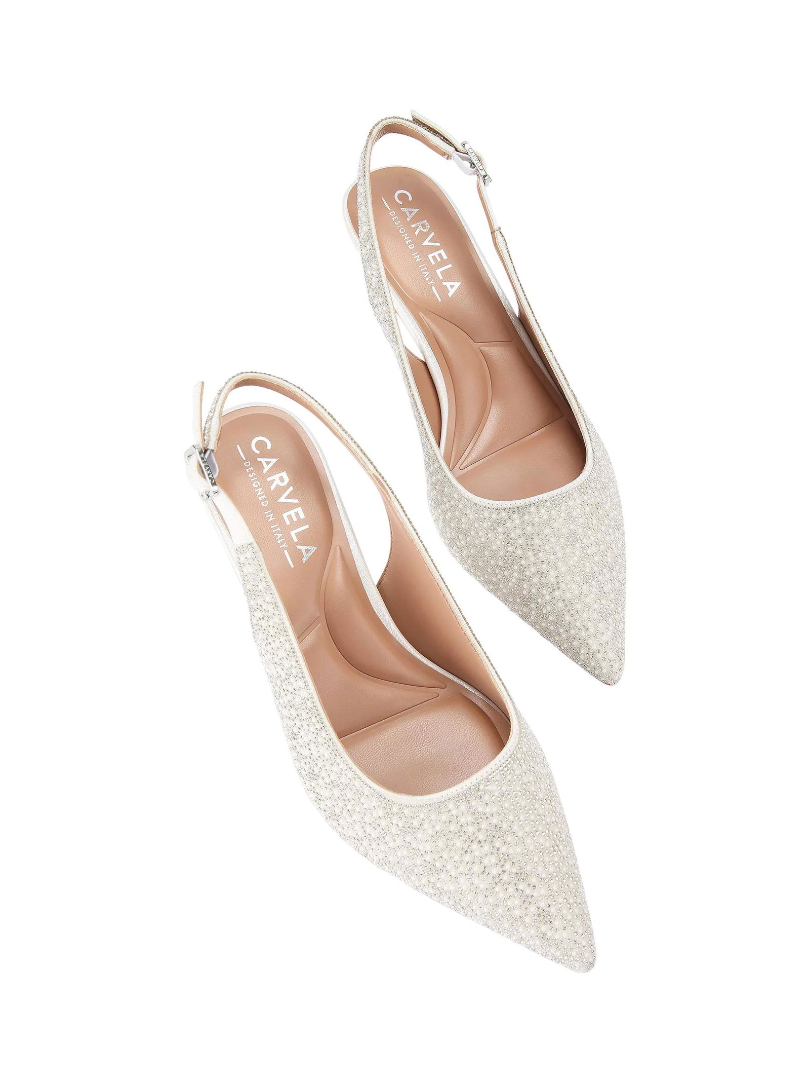 CARVELA Corletta Low Heel Embellished Slingback Court Shoes, White ...