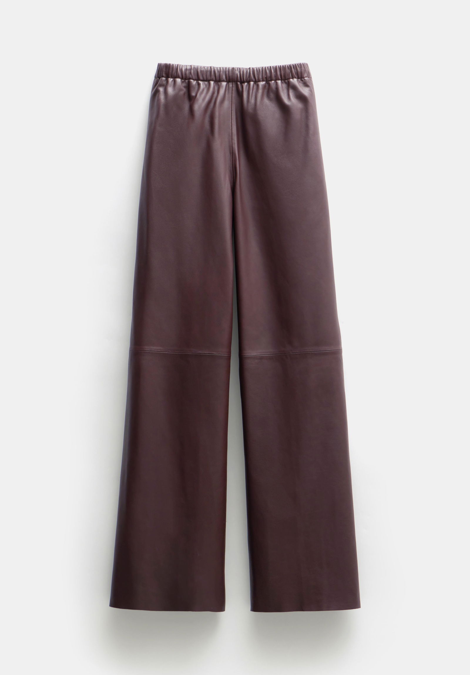 HUSH Agatha Leather Pull On Trousers in Chocolate Brown | endource