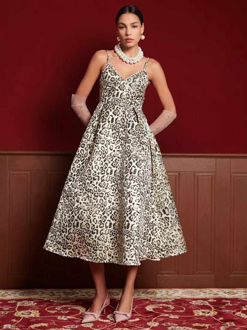 SISTER JANE Dream Gilded Leopard Flared Dress in Brn | endource