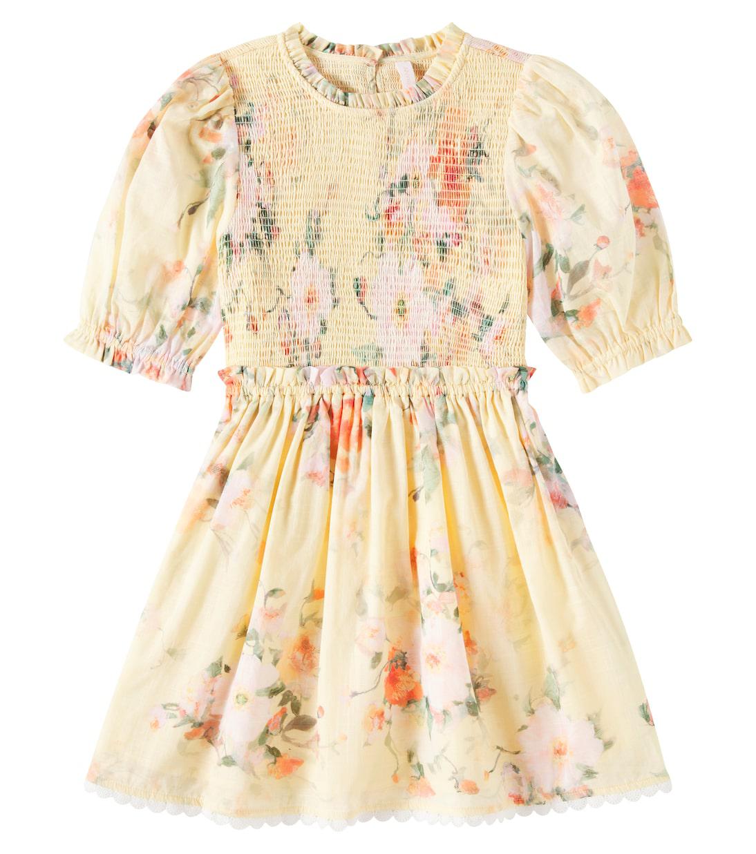 ZIMMERMANN Everley Shirred Cotton Dress in Yellow | endource