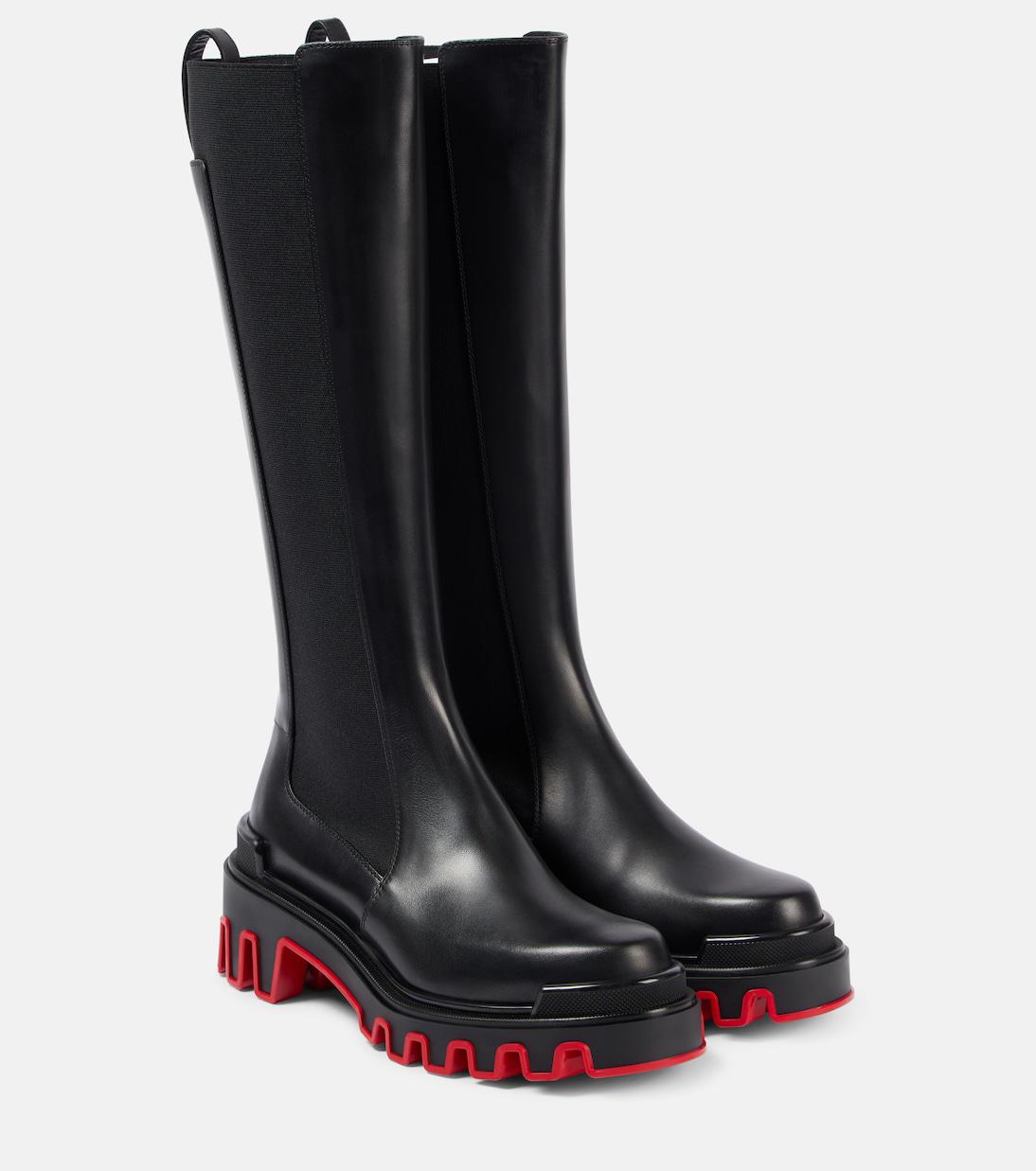 CHRISTIAN LOUBOUTIN Marchacroche Dune Leather Knee-High Boots in Black ...