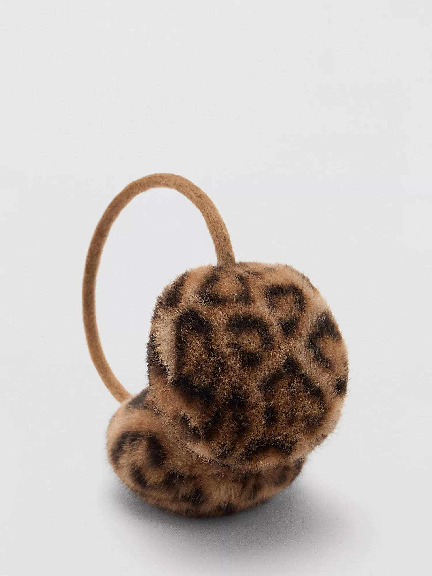 MANGO Kids' Leopard Faux Fur Ear Muffs, Brown | endource