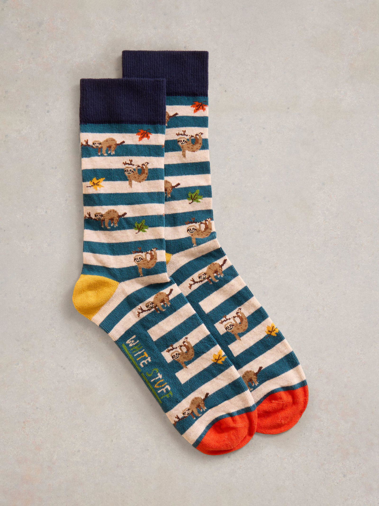 WHITE STUFF Sloth Day Ankle Socks in Teal/Multi | Endource