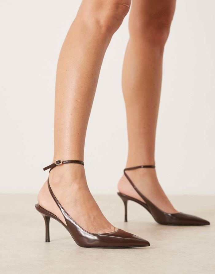 MANGO Classic Ankle Strap Heels In Cherry Red | endource