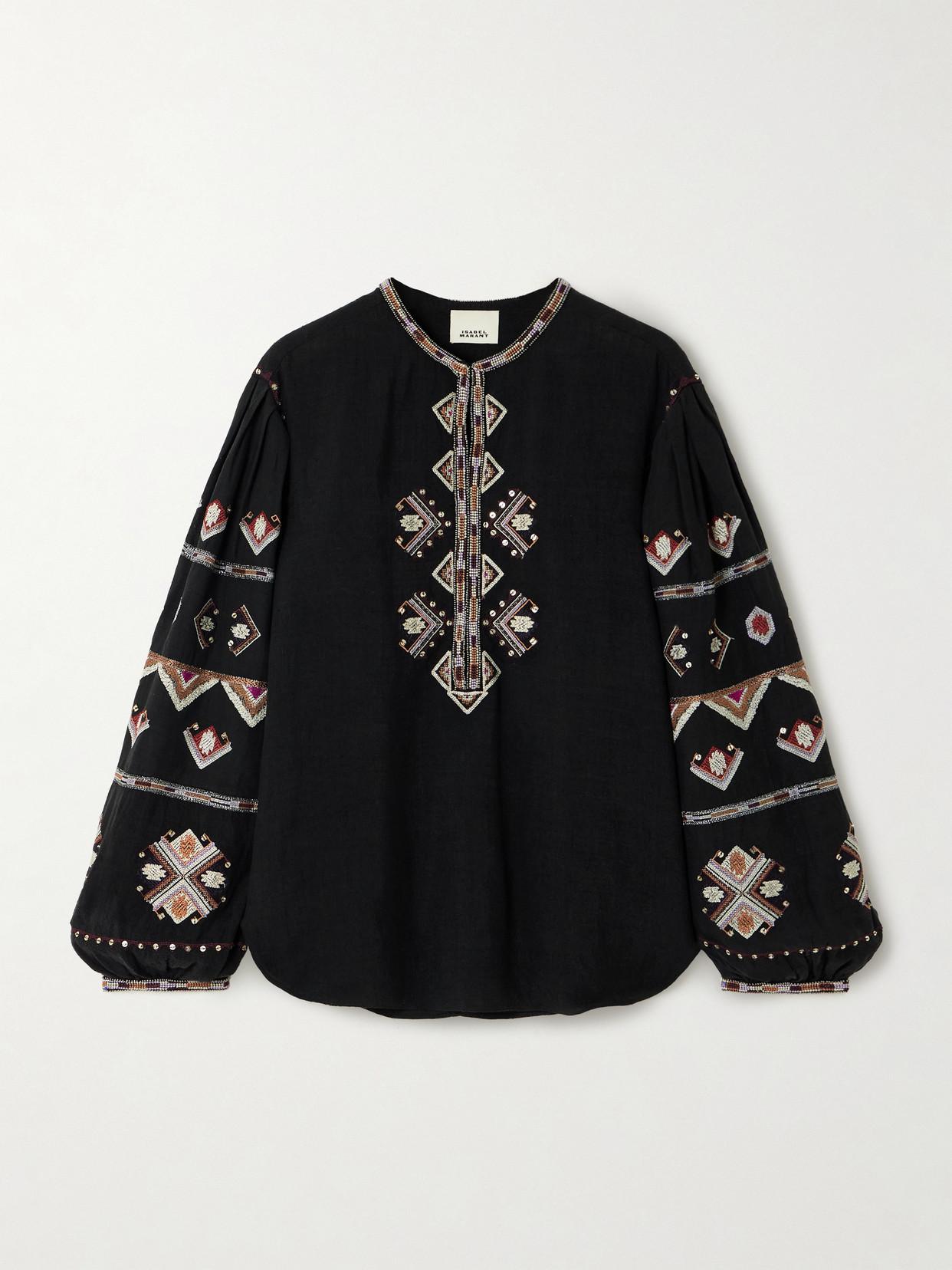 ISABEL MARANT Zielle Embellished Embroidered Silk-Gauze Blouse in Black ...