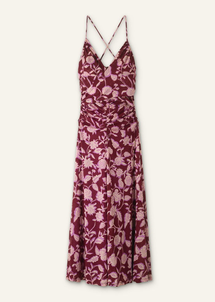 ME+EM Midnight Hibiscus Print Ruched Maxi Dress Pink Multi | endource