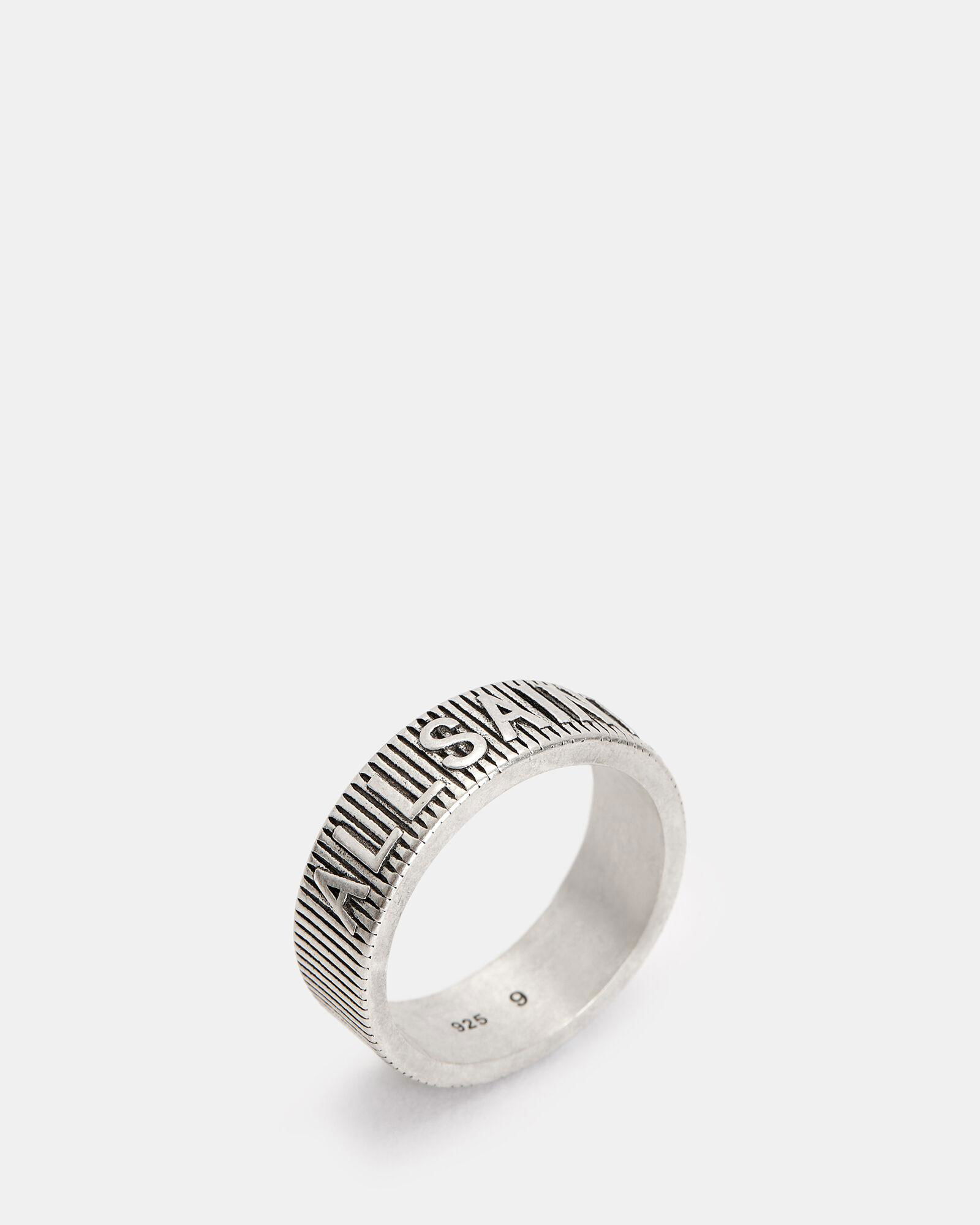ALLSAINTS Seth Sterling Silver Logo Ring in Warm Silver | endource