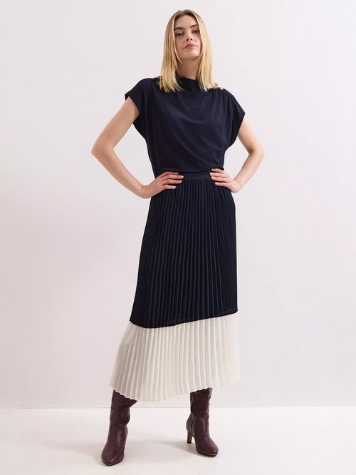 PHASE EIGHT Eleanor Colour Block Pleated Skirt, Navy | endource